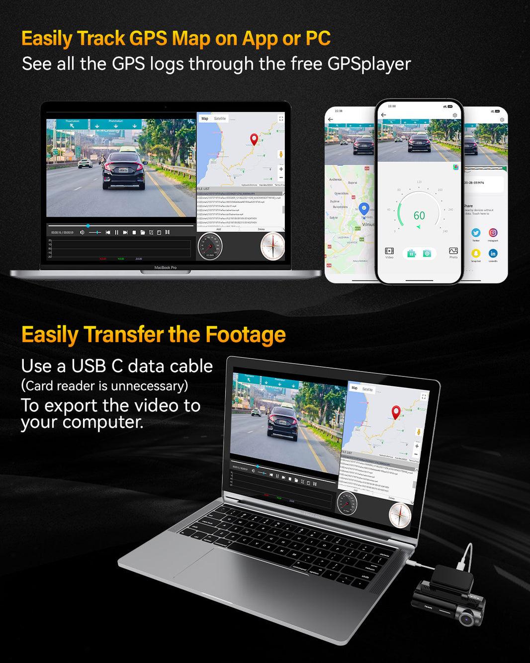 Dash Cam Front Rear 4K Built-in GPS 5GHz WiFi, 3.39’’ IPS Screen, Voic ...